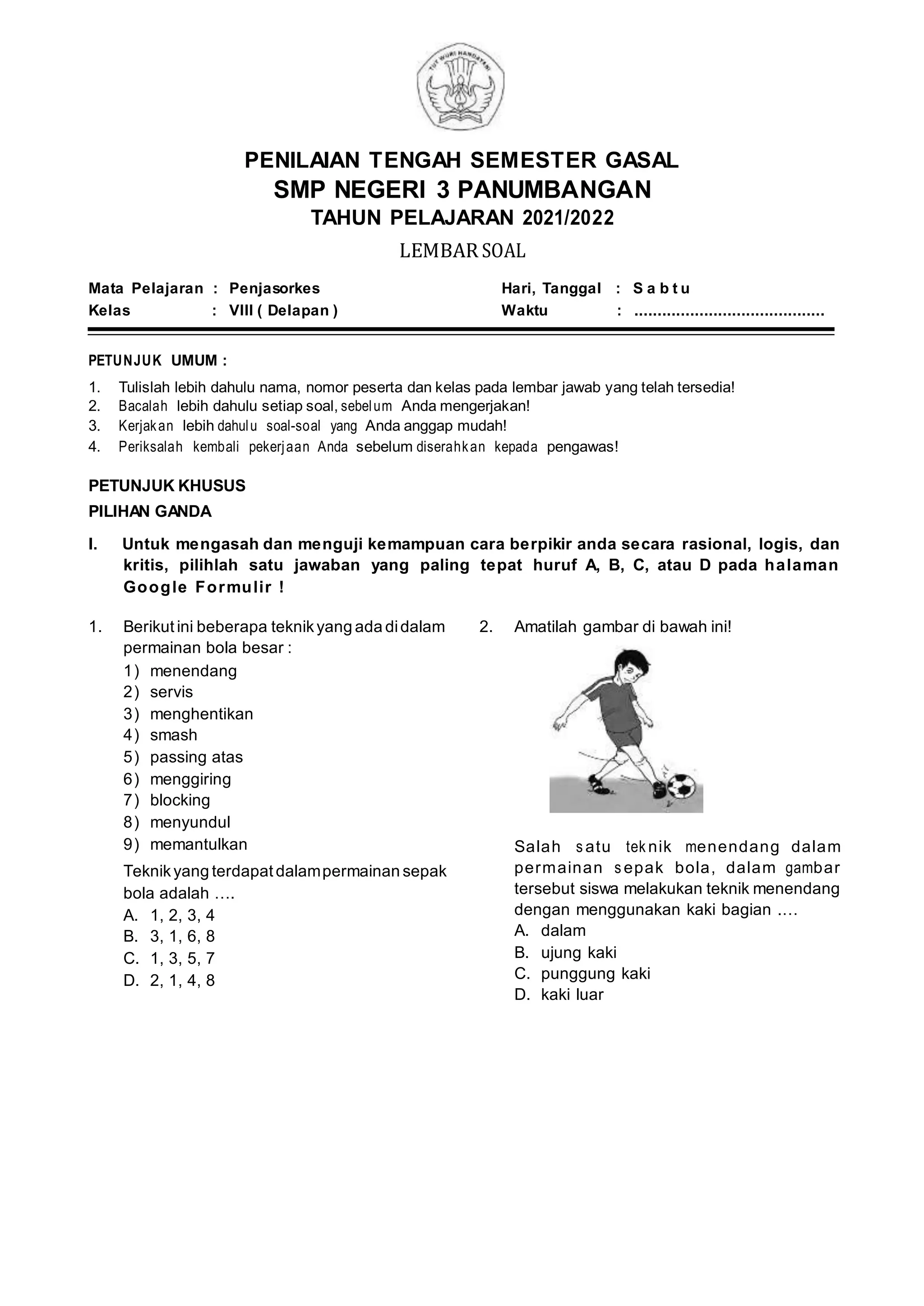 Soal pts pjok kelas 8 | DOC