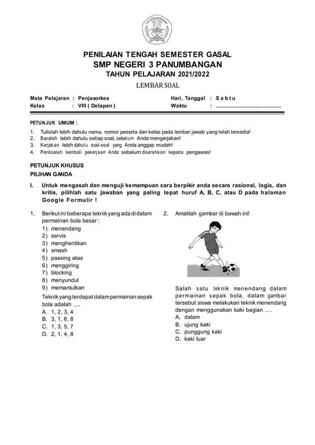 Soal pts pjok kelas 8 | PDF