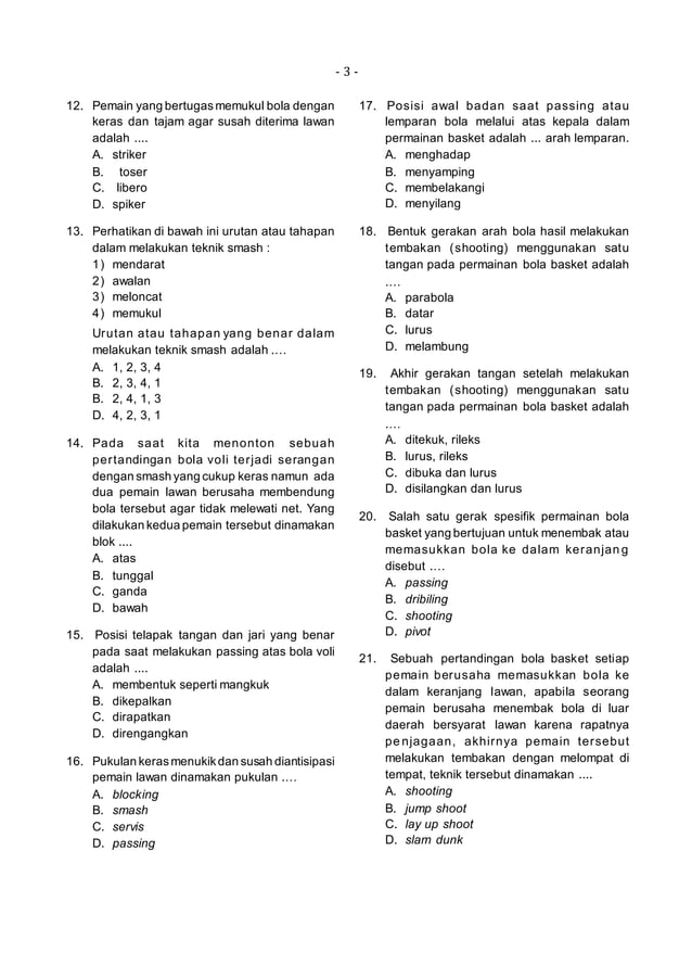 Soal pts pjok kelas 8 | PDF