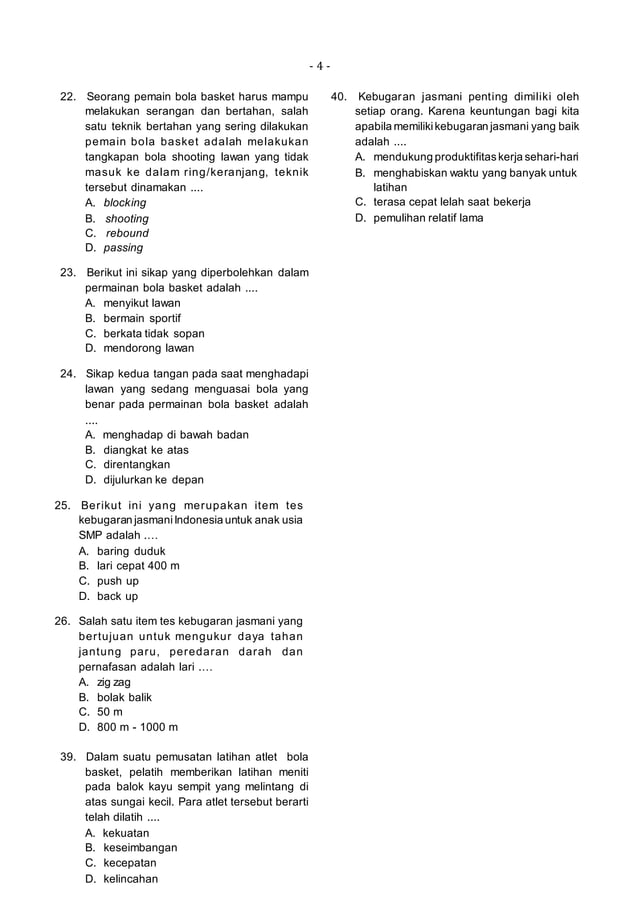 Soal pts pjok kelas 8 | PDF