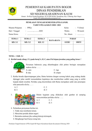 Soal pts pkn kls 5 | PDF