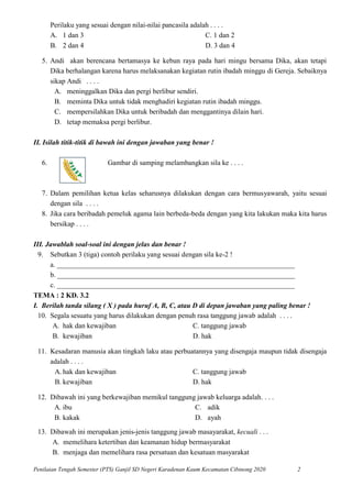 Soal pts pkn kls 5 | PDF