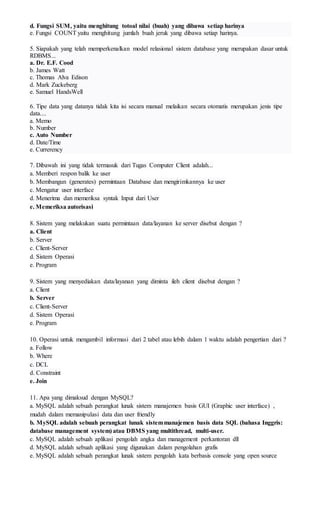 Soal uts/ pts semester genap mapel basis data kelas xii rpl tahun 2021 ...