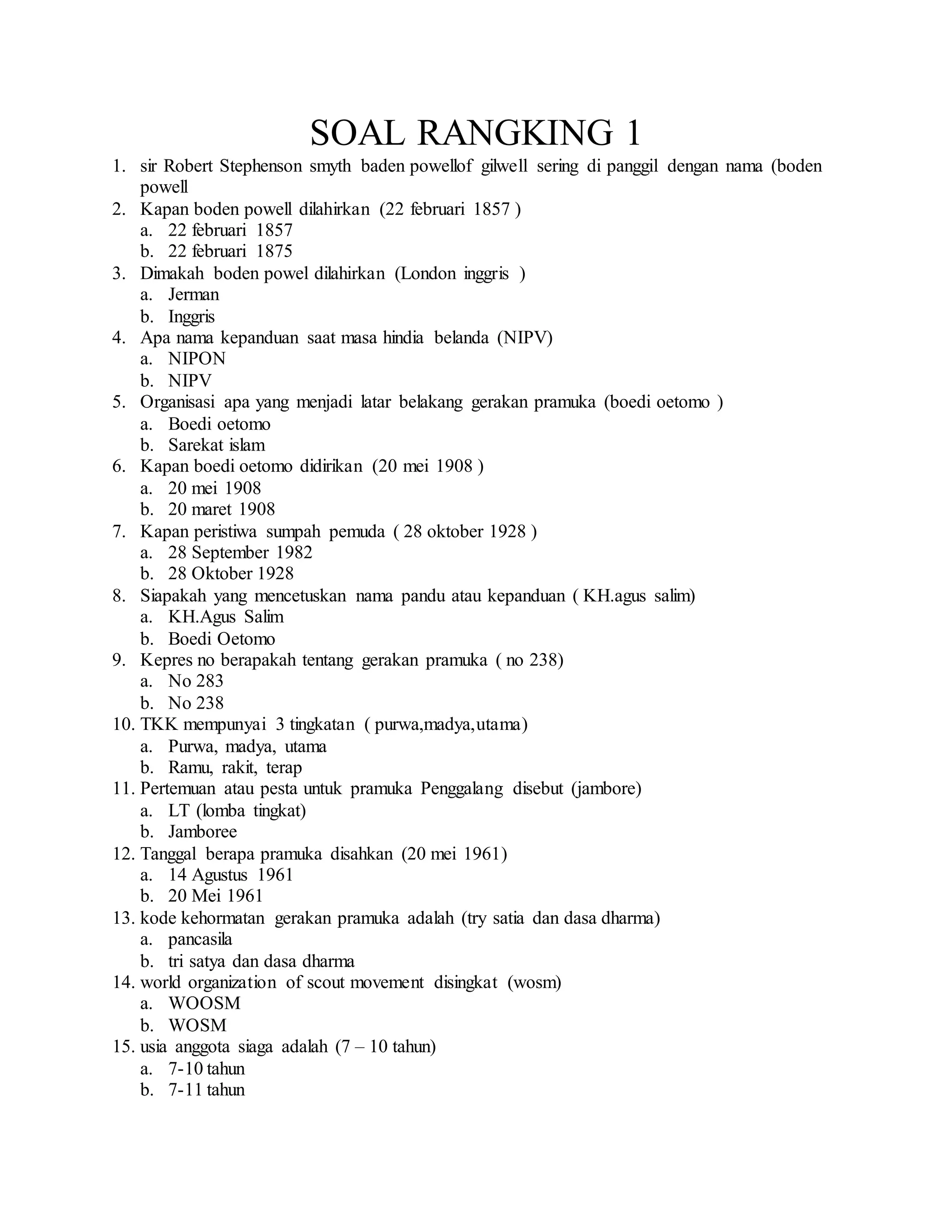 Soal rangking 1 penggalang atau soal olimpiade pramuka beserta kunci ...