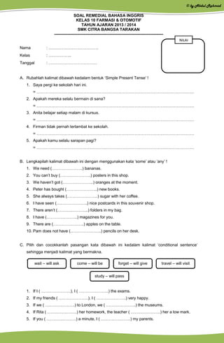 Soal Remedial Bahasa Inggris Kelas 10 | PDF