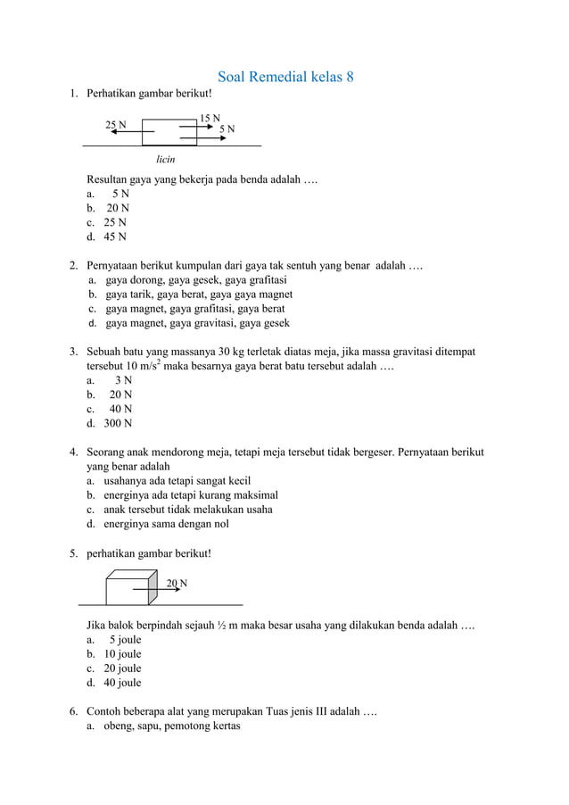 Soal remedial kelas 8 | DOCX