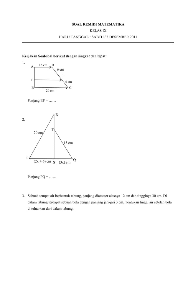 Soal remidi uas matematika ganjil 11 12 | PDF
