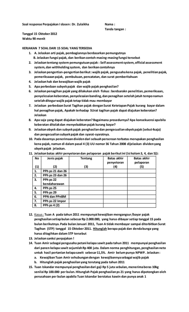 Soal response perpajakan i | PDF