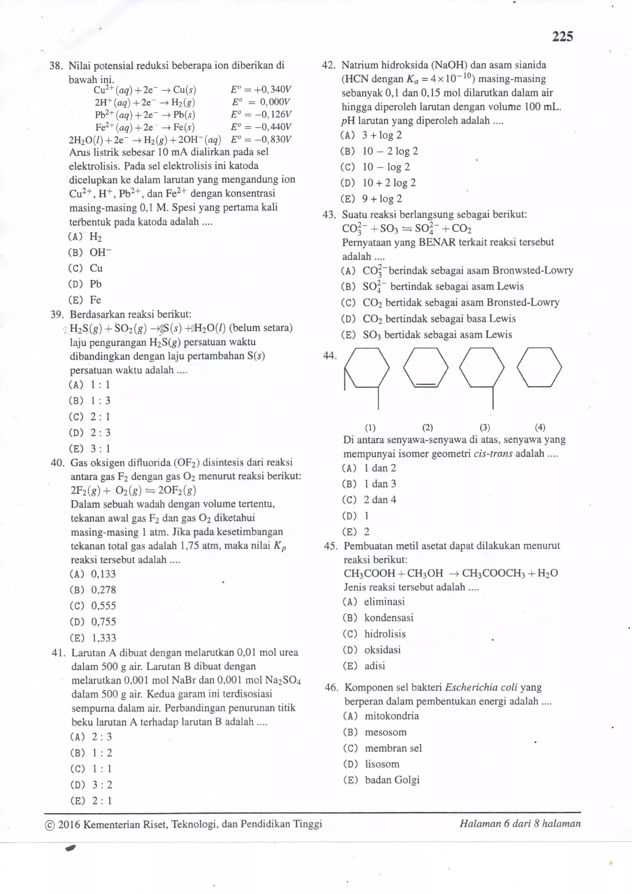 SOAL SBMPTN TKD SAINTEK DAN KUNCI JAWABAN | PDF