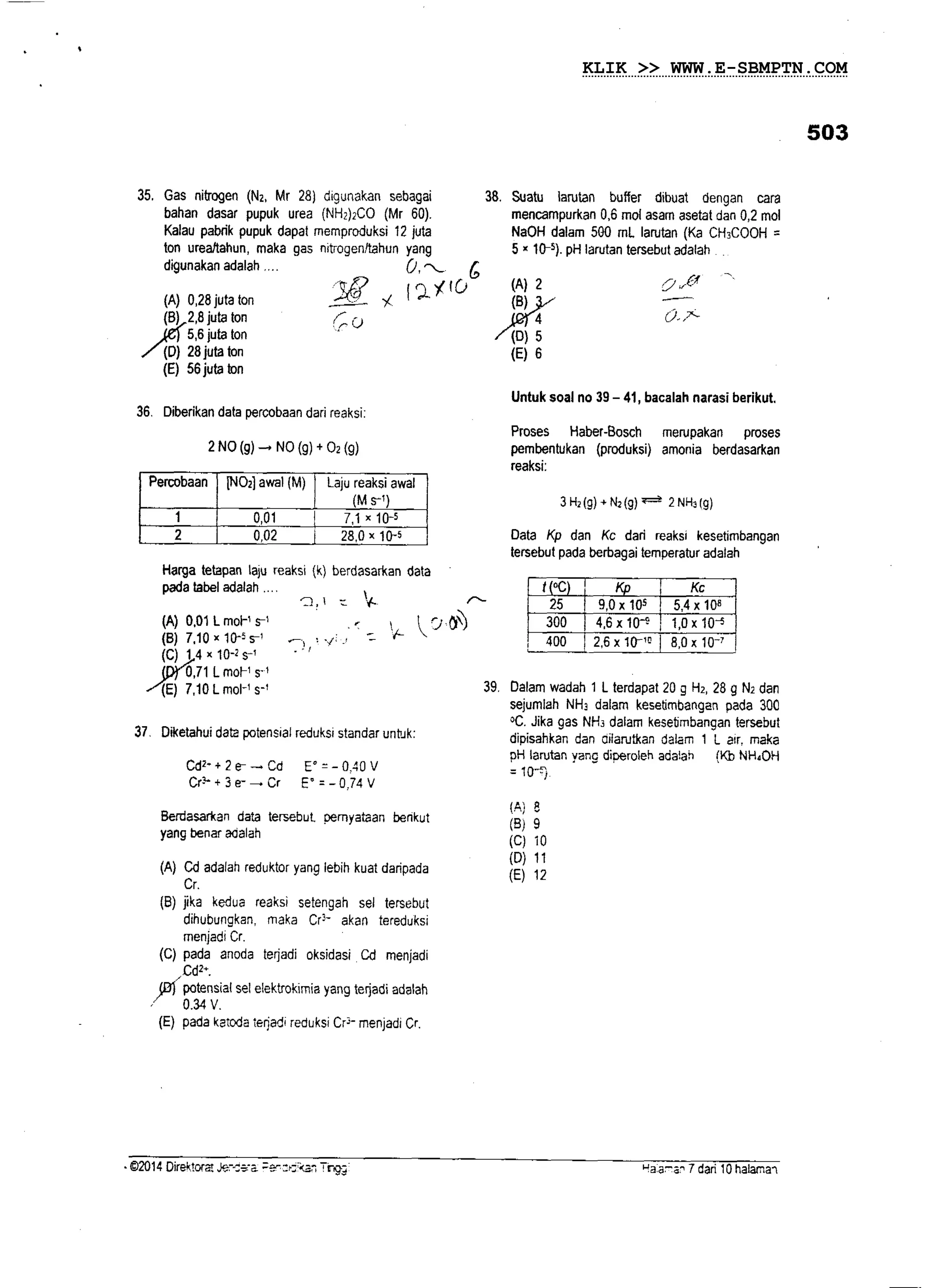 Soal sbmptn tkd saintek kode 503 | PDF