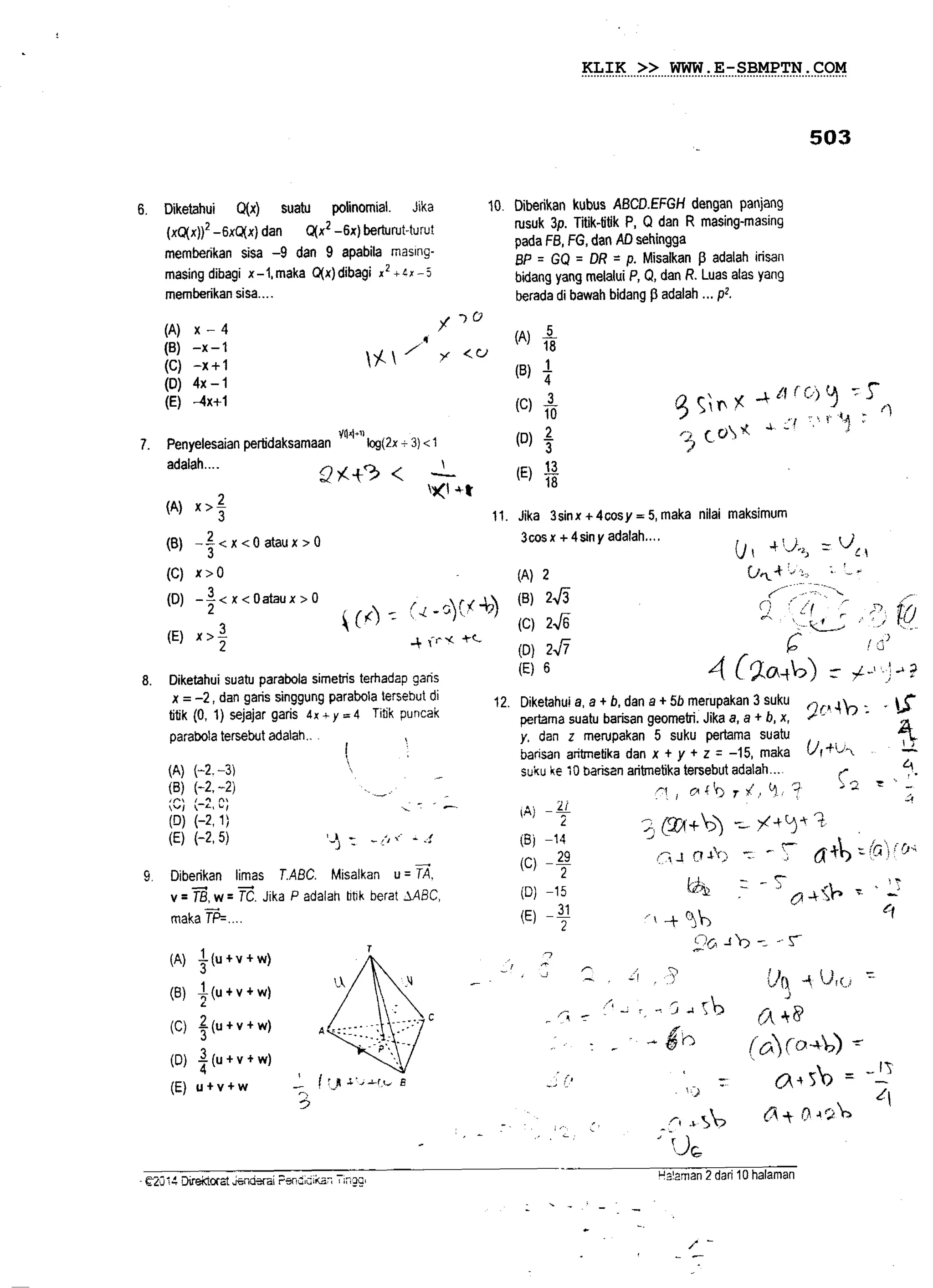 Soal sbmptn tkd saintek kode 503 | PDF