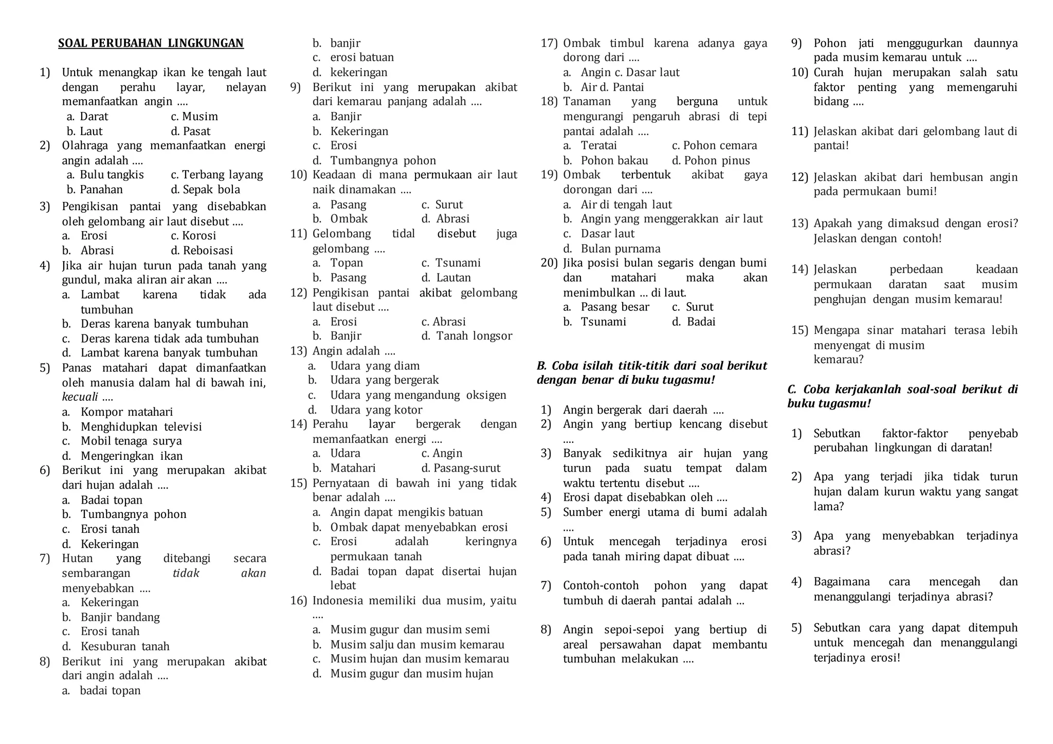 SOAL SD (PERUBAHAN LINGKUNGAN) | DOCX