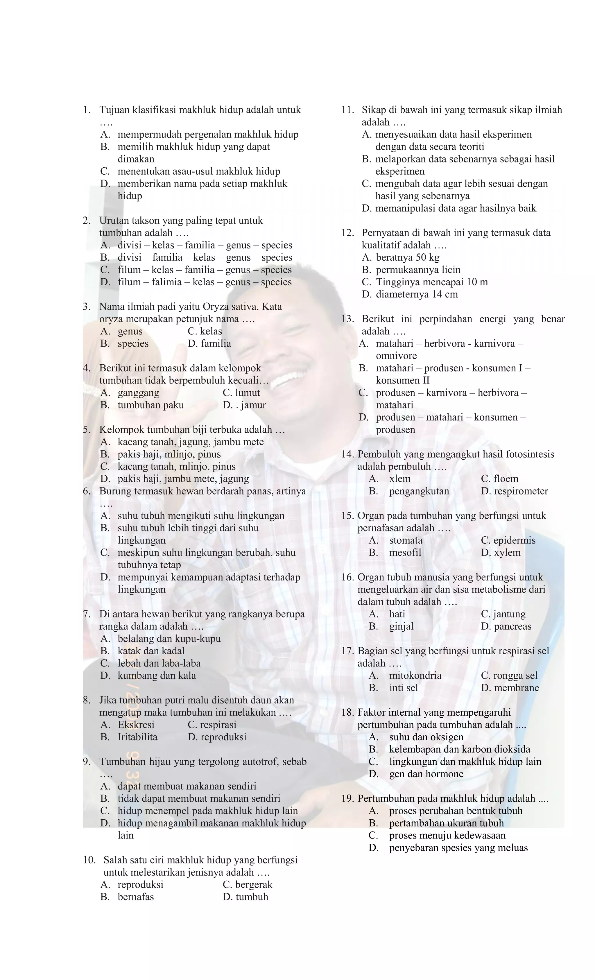 Soal seleksi osn bio 2 | PDF