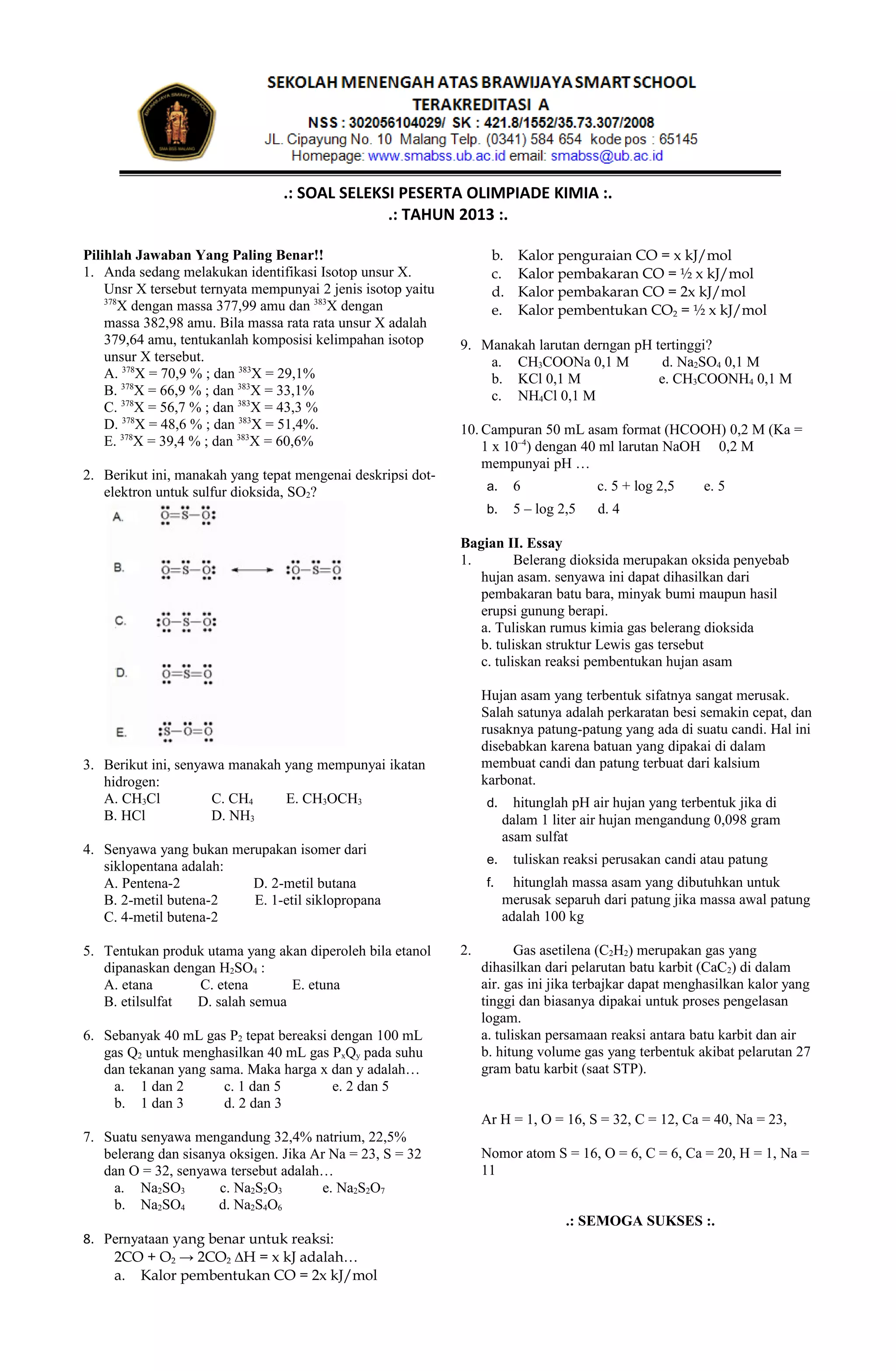 Soal seleksi peserta olimpiade kimia | PDF | Free Download