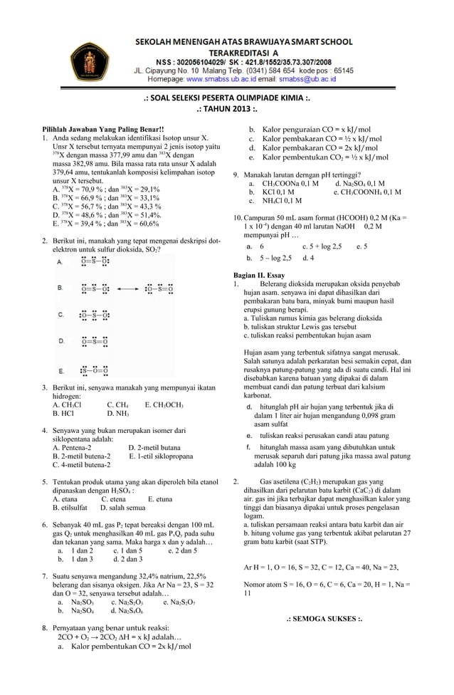 Soal seleksi peserta olimpiade kimia | DOC