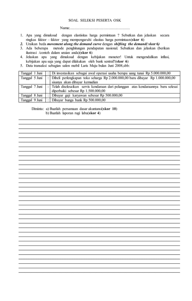 Soal seleksi peserta osk | DOCX