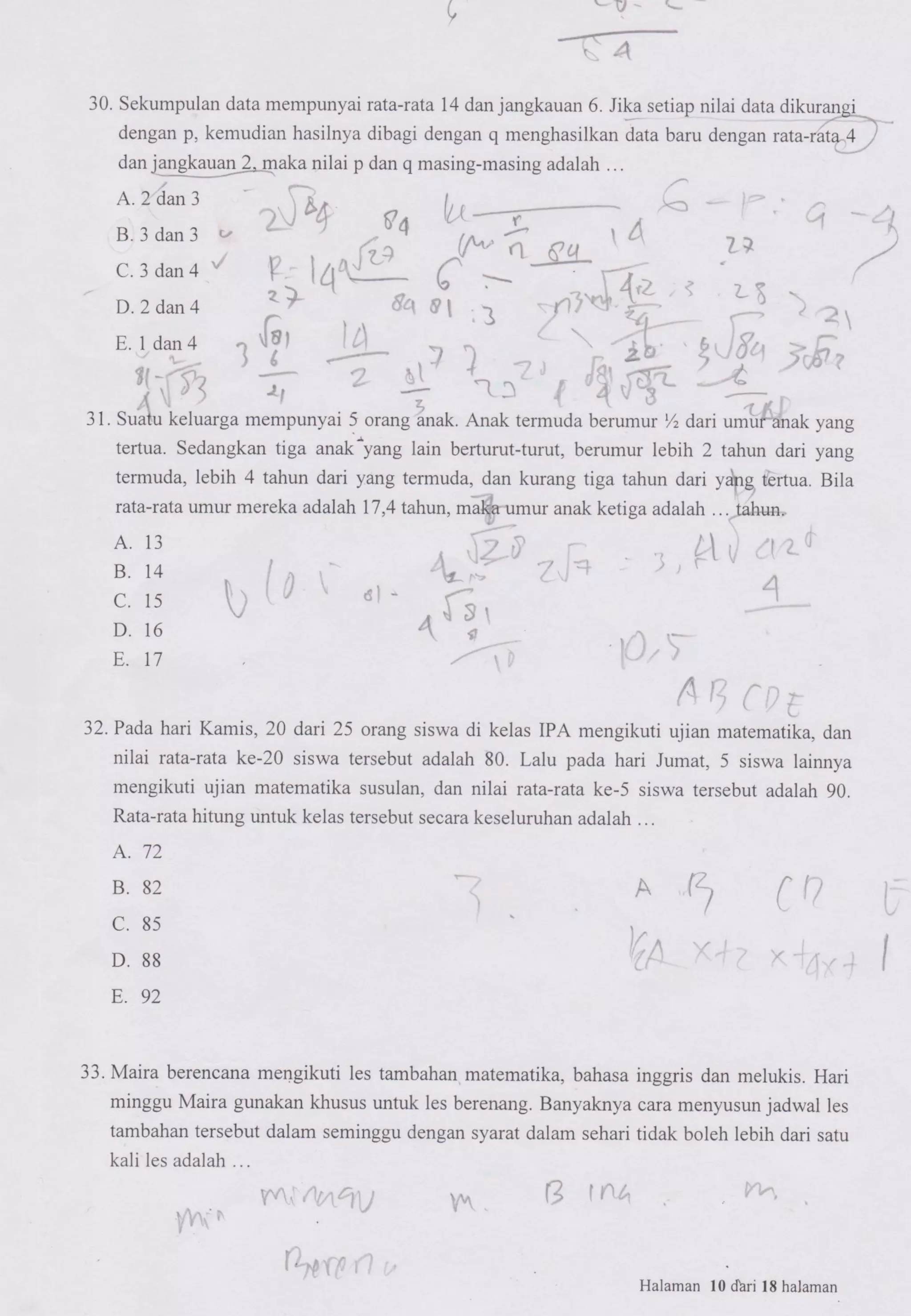 Soal seleksi stis 2015 2016 mate-matika | PDF