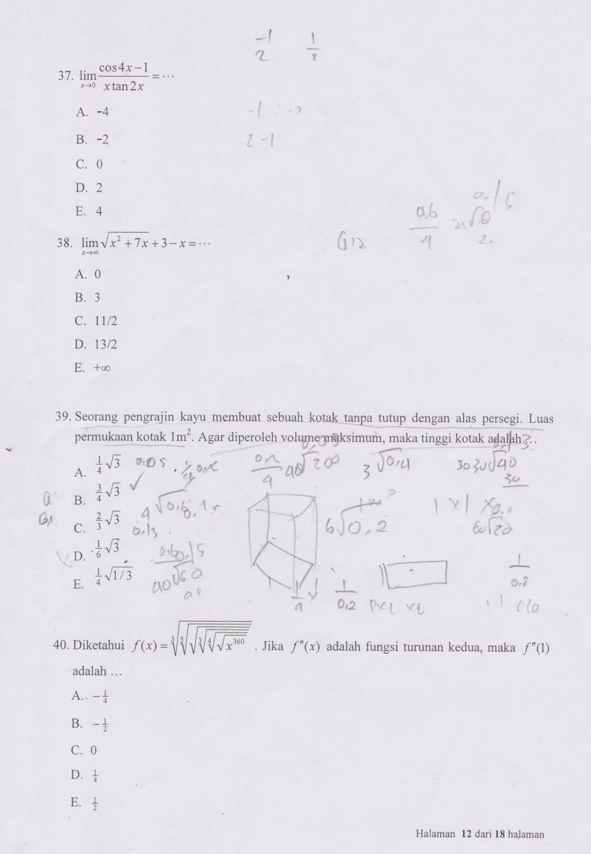 Soal seleksi stis 2015 2016 mate-matika | PDF