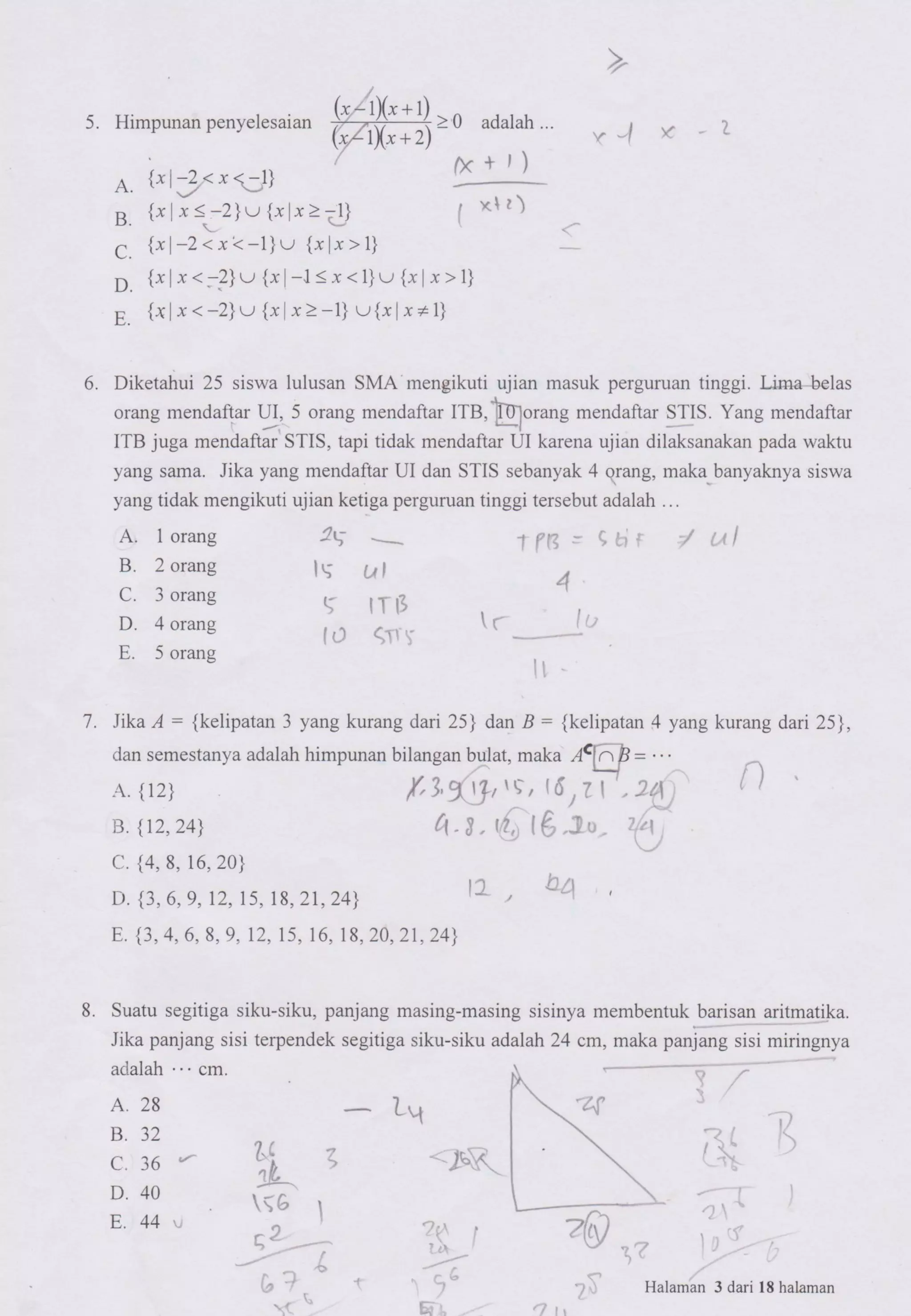Soal seleksi stis 2015 2016 mate-matika | PDF