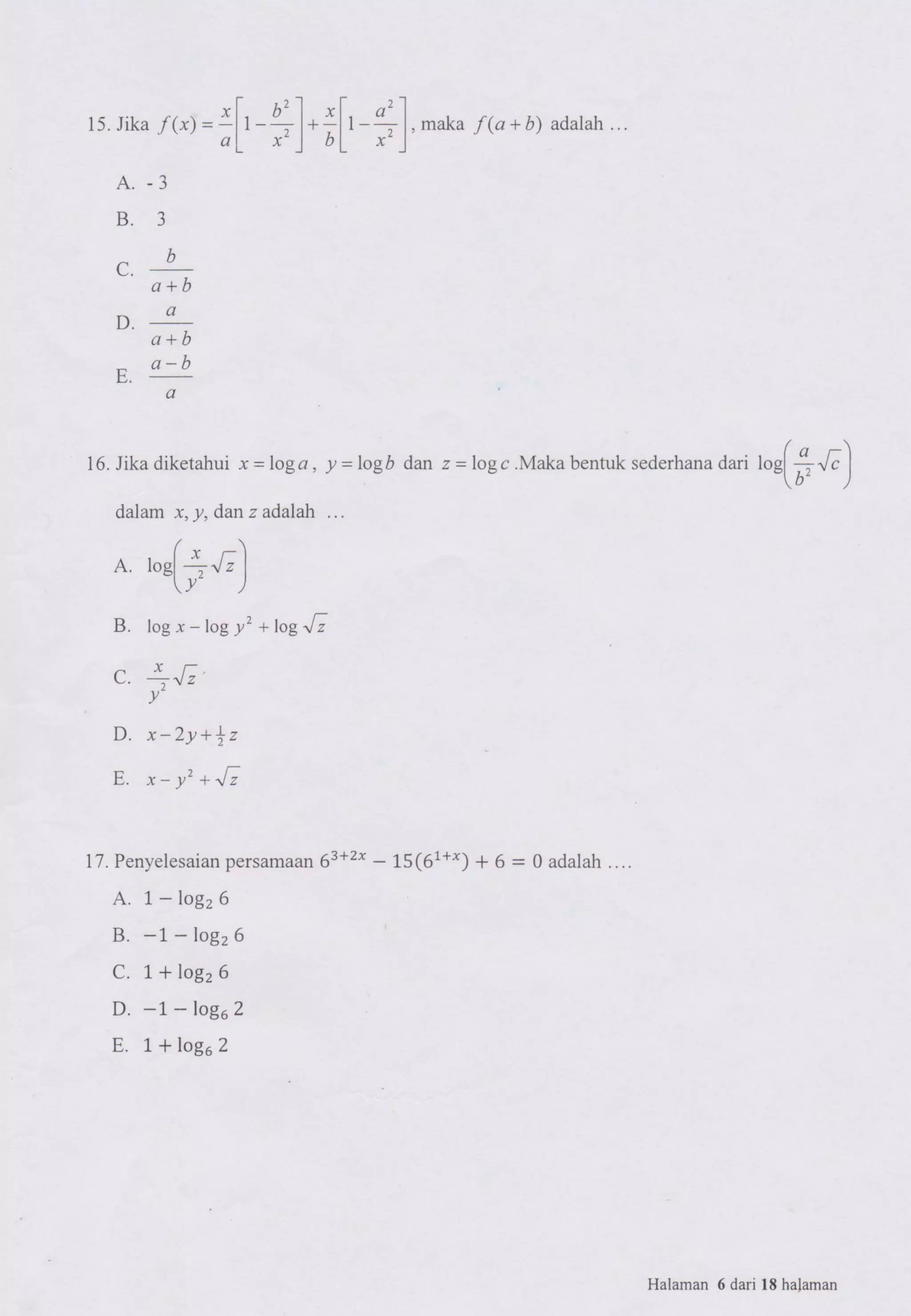 Soal seleksi stis 2015 2016 mate-matika | PDF