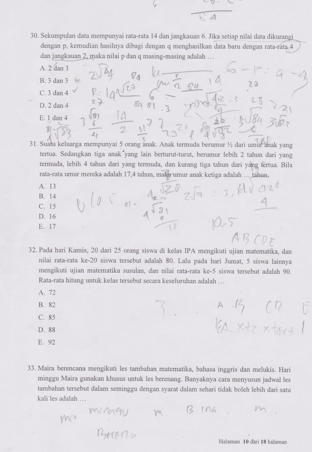 Soal seleksi stis 2015 2016 mate-matika | PDF
