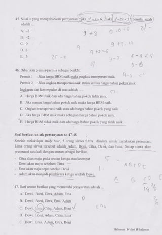 Soal seleksi stis 2015 2016 mate-matika | PDF