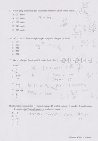 Soal seleksi stis 2015 2016 mate-matika | PDF