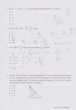 Soal seleksi stis 2015 2016 mate-matika | PDF