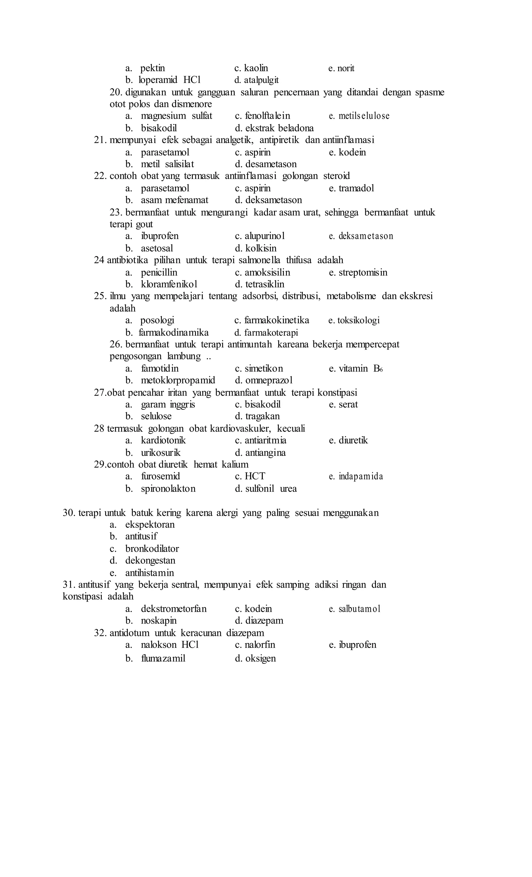Soal semester 1 farmakologi kelas xi | DOC