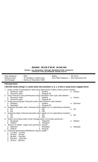 Soal semester ganjil 2009 | PDF