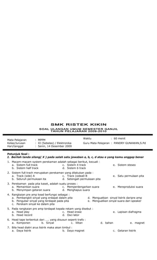 Soal semester ganjil 2009 | PDF