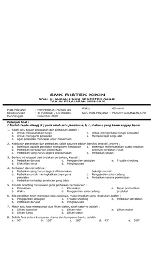 Soal semester ganjil 2009 | PDF