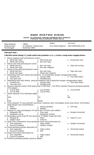 Soal semester ganjil 2009 | PDF
