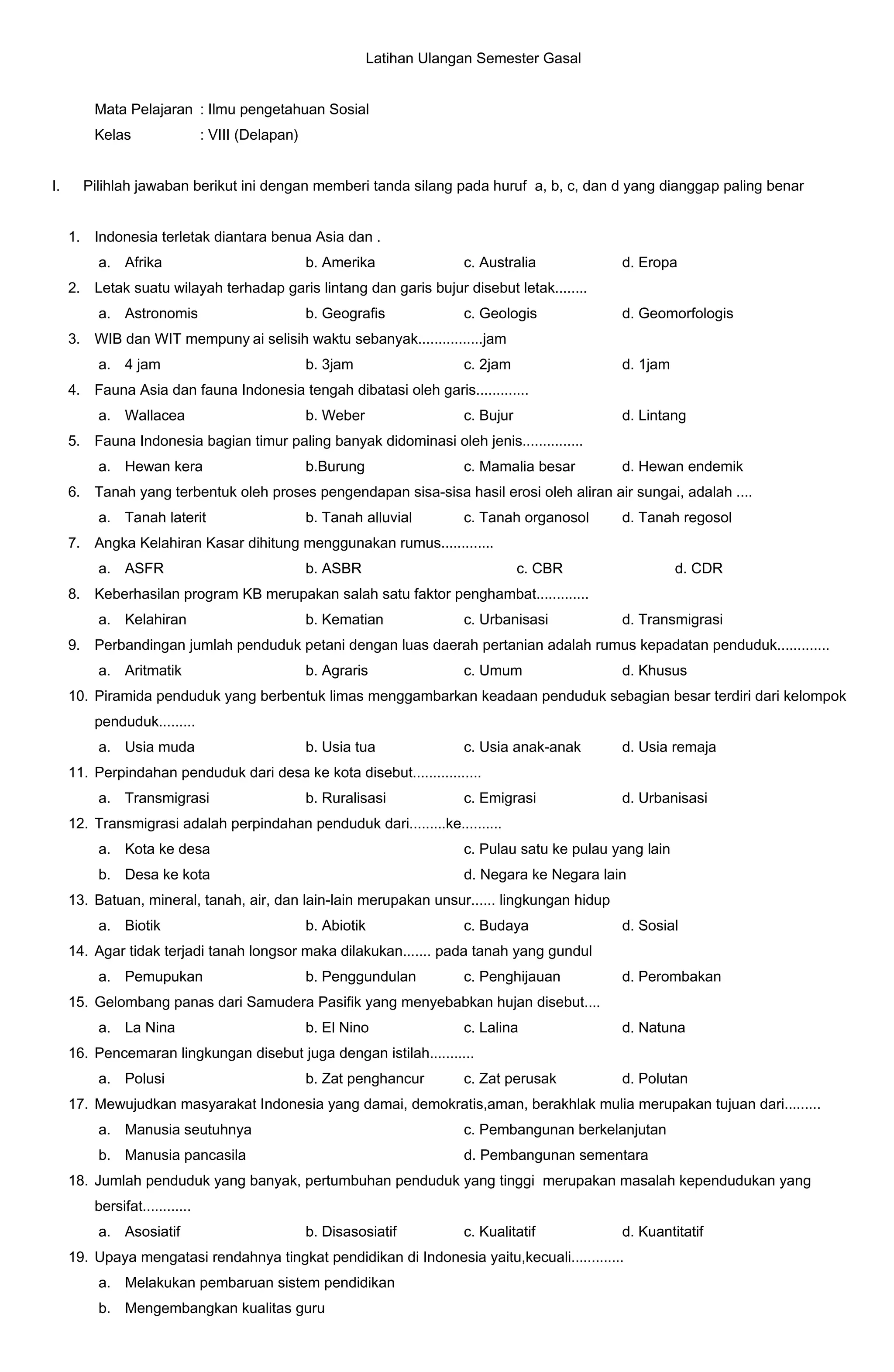 Soal semester gasal 10 | DOC