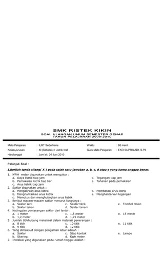 Soal semester genap 2010 (2) | PDF