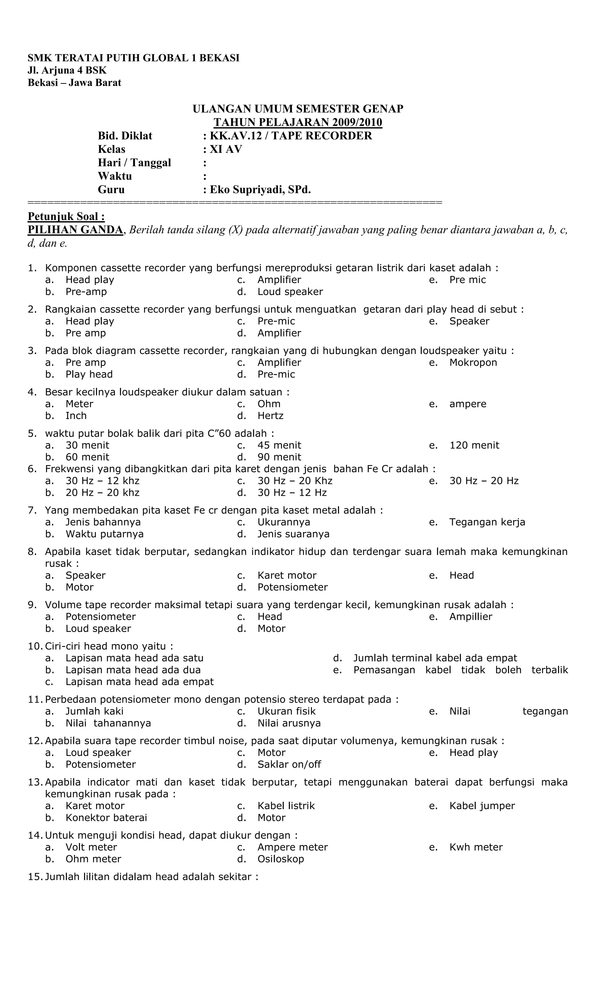Soal semester genap tp | PDF