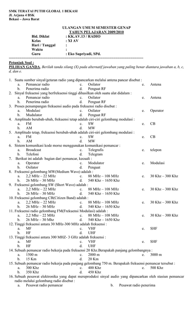 Soal semester genap tp | PDF
