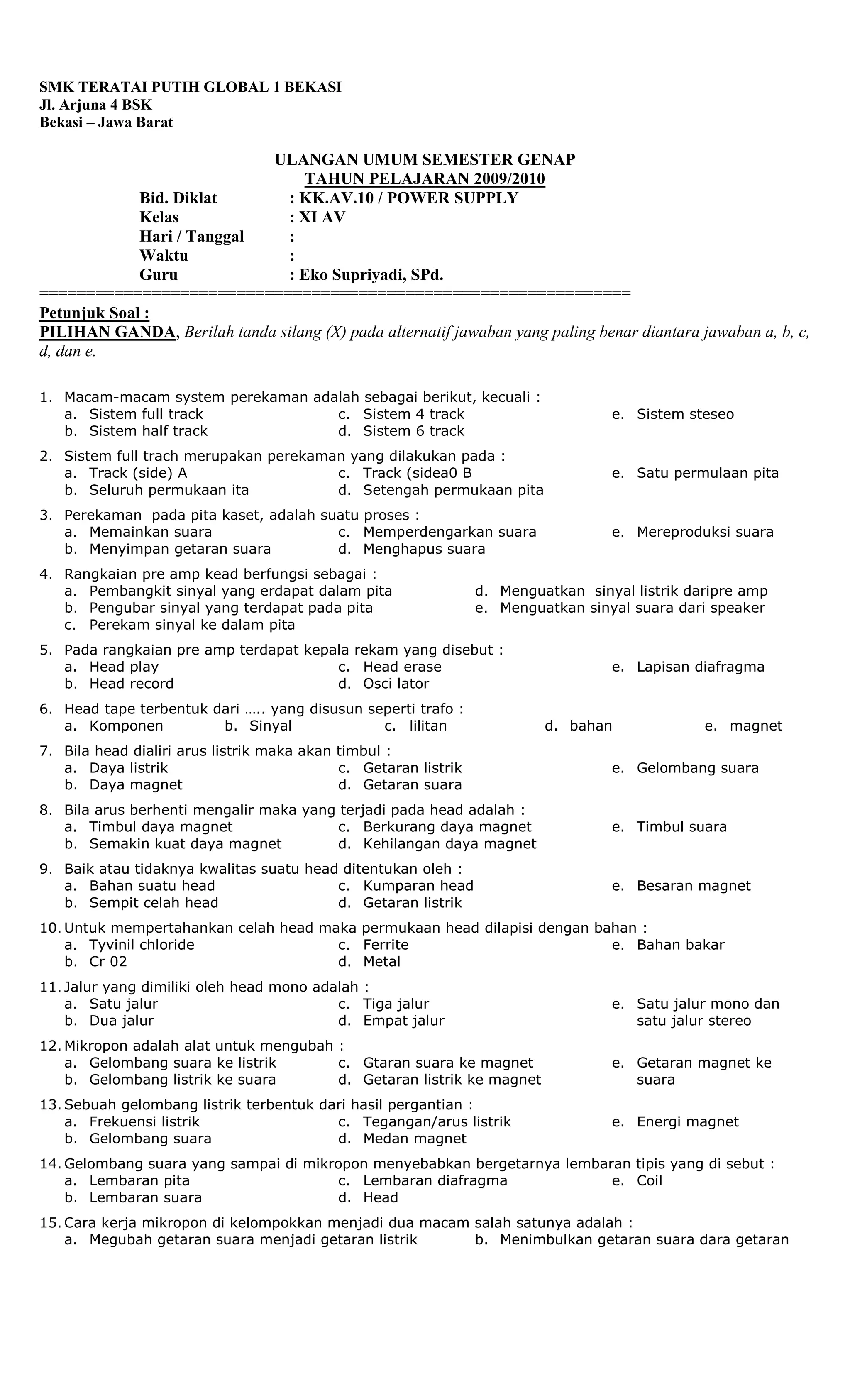Soal semester genap tp | PDF