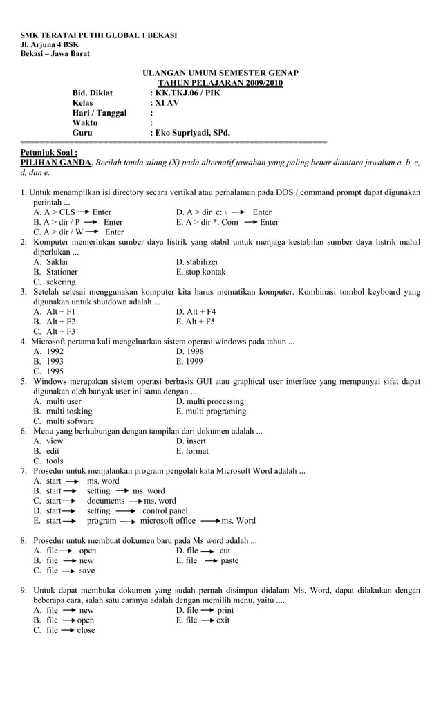 Soal semester genap tp | PDF