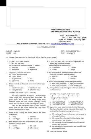 Soal Bahasa Inggris II Semester Ganjil (2012 2013) | RTF