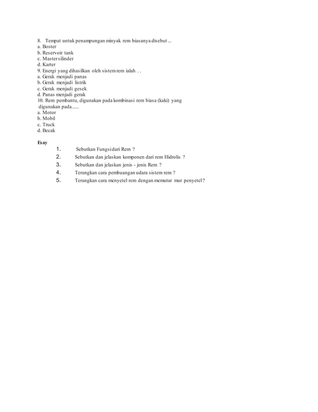 Soal sistem rem | DOCX