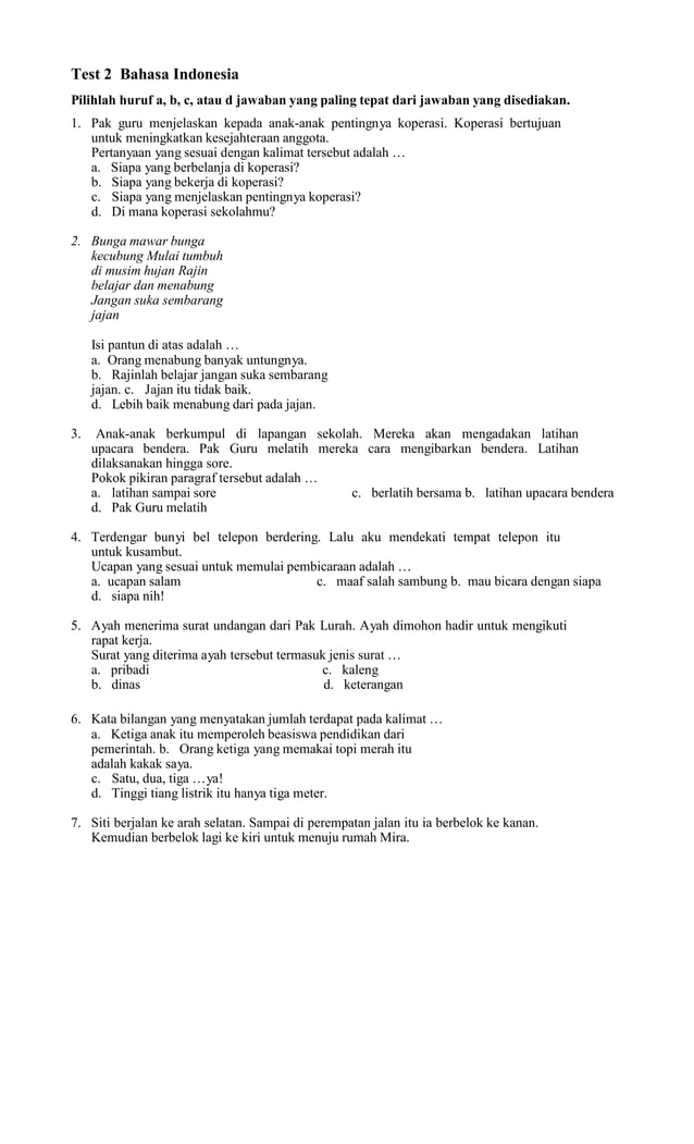 SOAL – SOAL TES SISWA BERPRESTASI UNTUK SEKOLAH DASAR Test 1 PKn ...