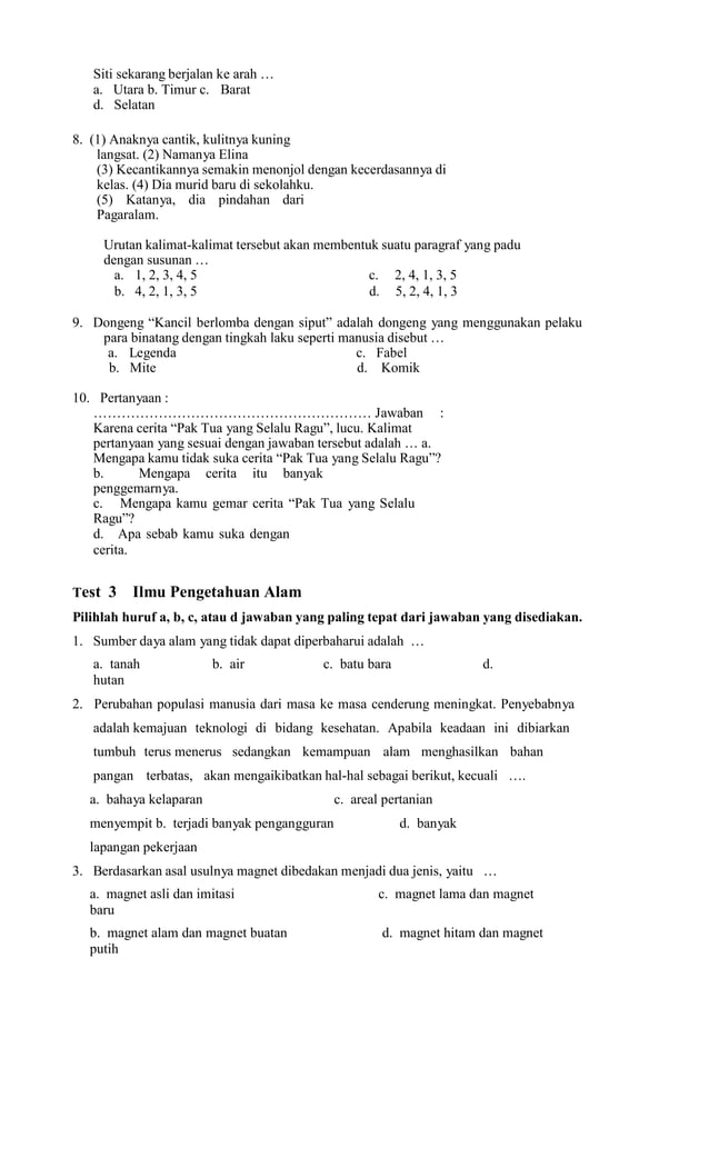 SOAL – SOAL TES SISWA BERPRESTASI UNTUK SEKOLAH DASAR Test 1 PKn ...