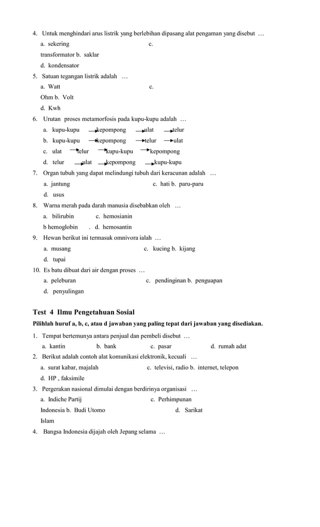 SOAL – SOAL TES SISWA BERPRESTASI UNTUK SEKOLAH DASAR Test 1 PKn ...