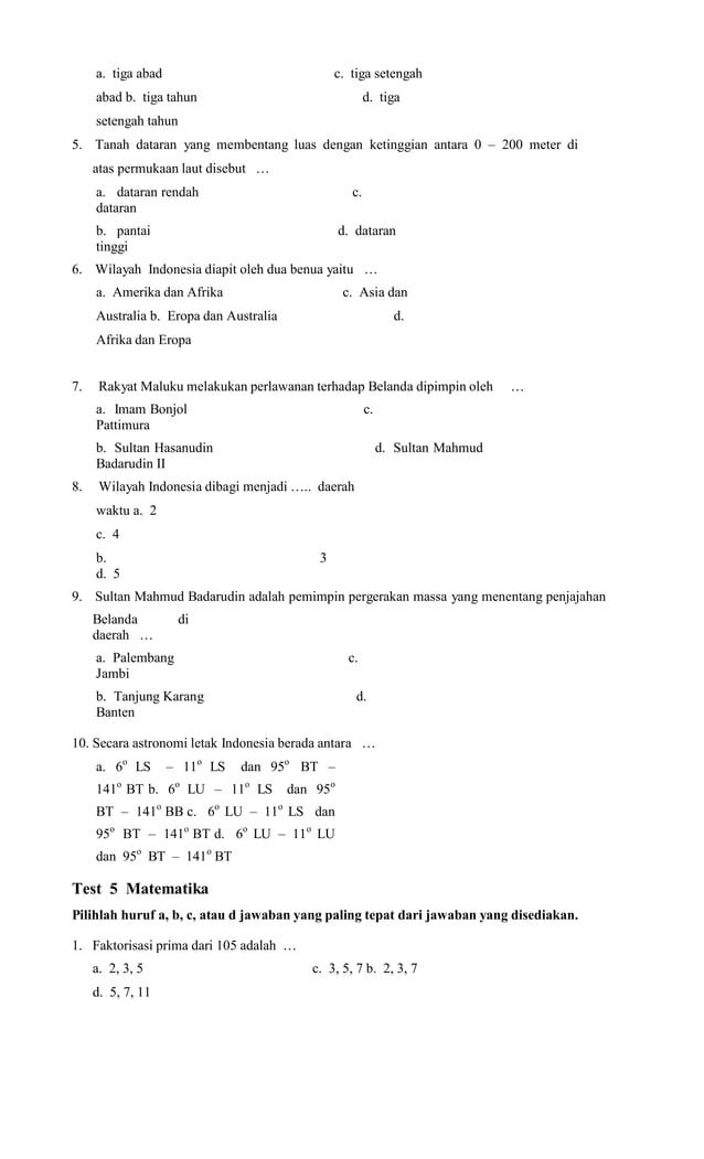 SOAL – SOAL TES SISWA BERPRESTASI UNTUK SEKOLAH DASAR Test 1 PKn ...
