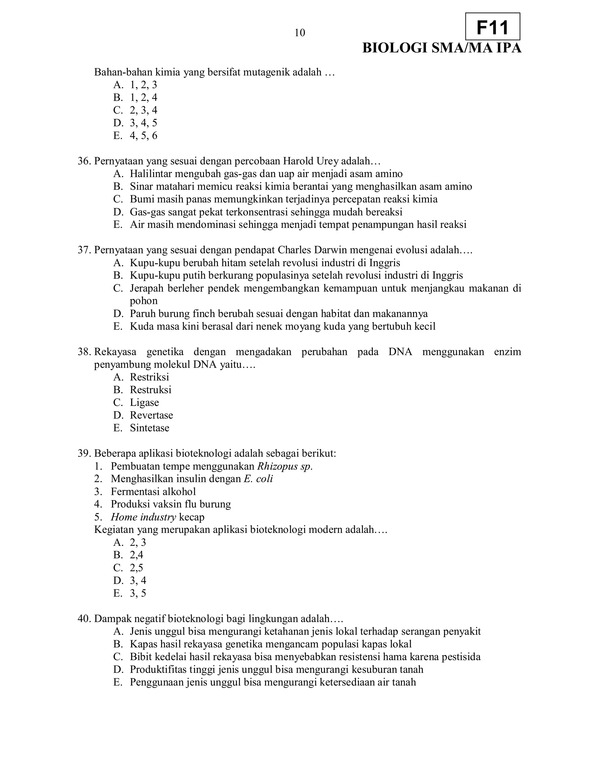 Soal sma biologi_f11 | PDF