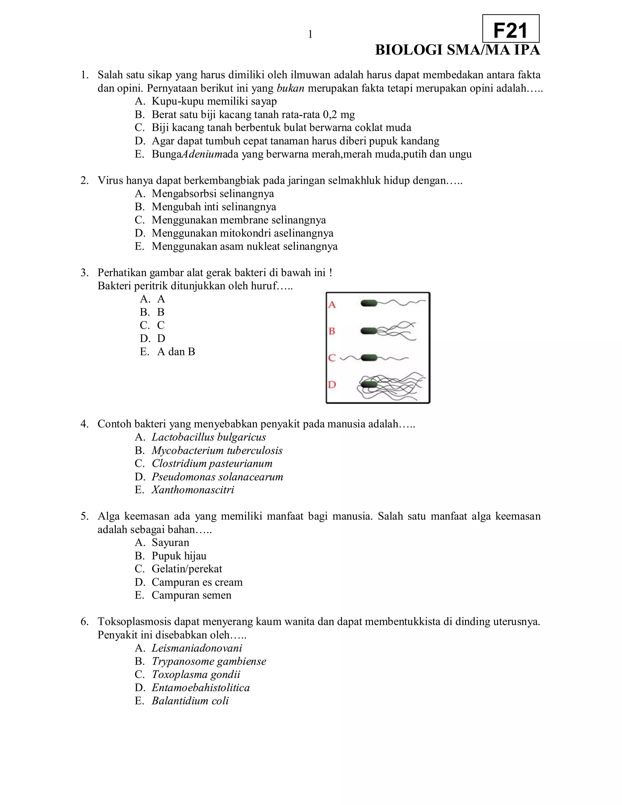 Soal sma biologi_f21 | PDF