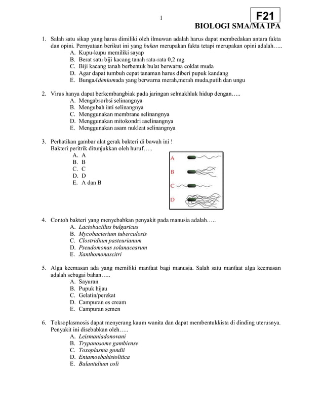 Soal sma biologi_f21 | PDF