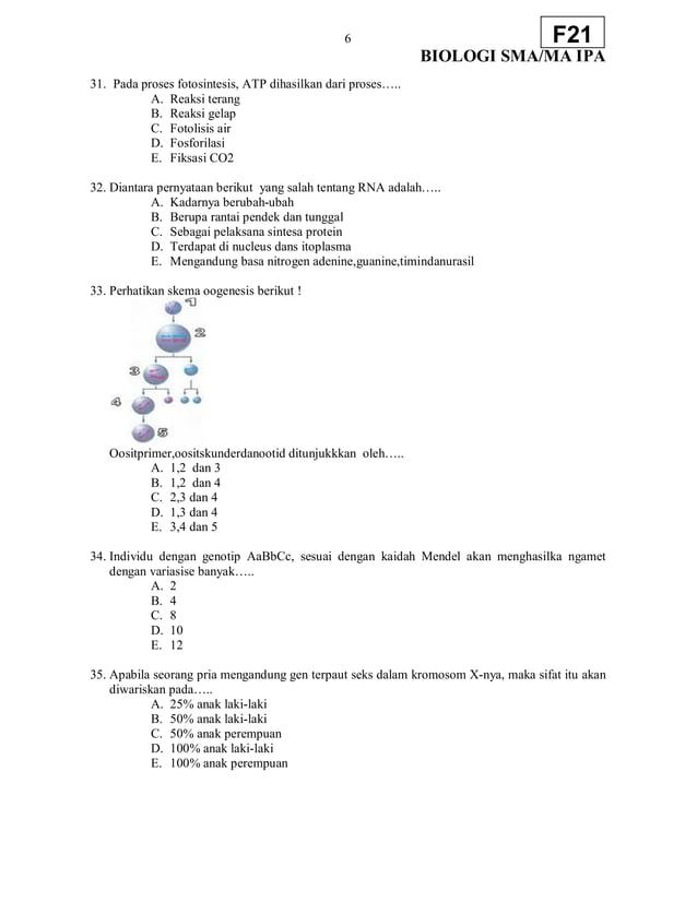 Soal sma biologi_f21 | PDF