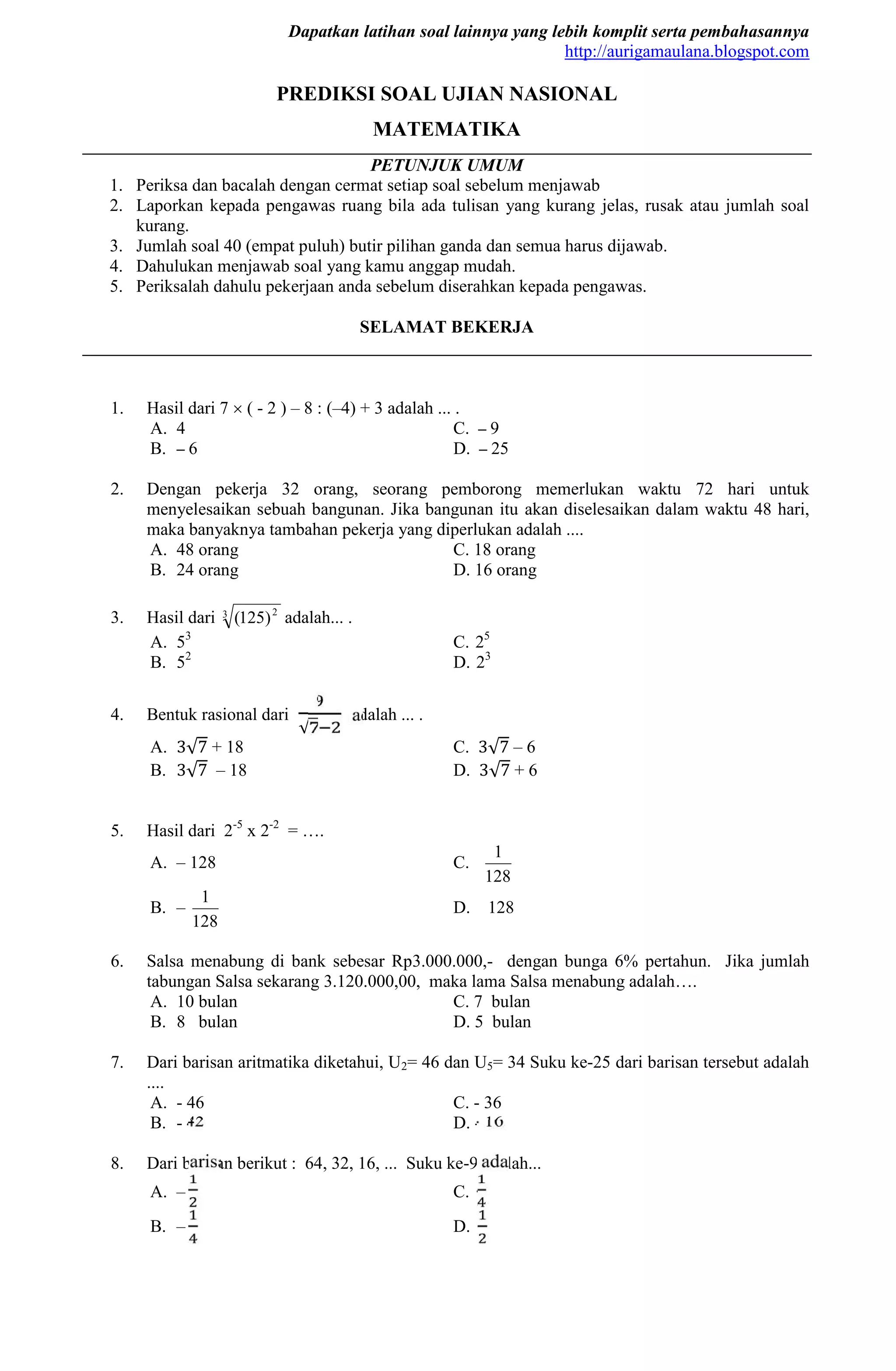 Soal smp matematik | PDF